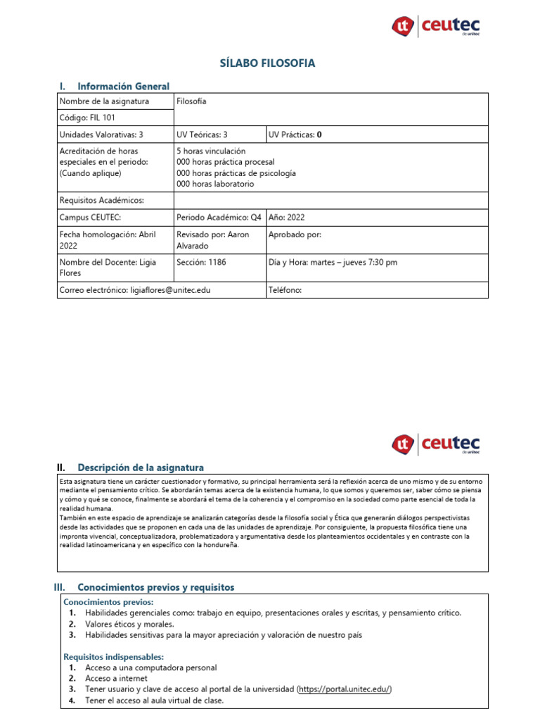 Filosofía - Fil101 - Sílabo Por Competencias Ceutec - Aa - Ef | PDF ...