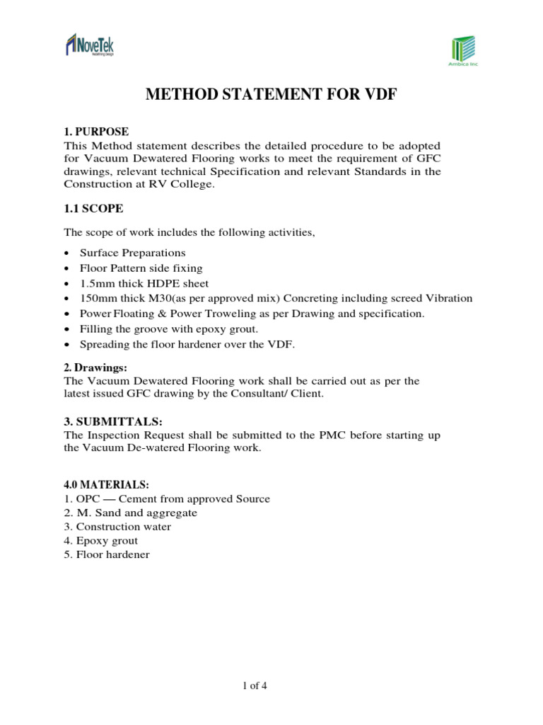 Work Methodology For VDF | PDF | Concrete | Flooring