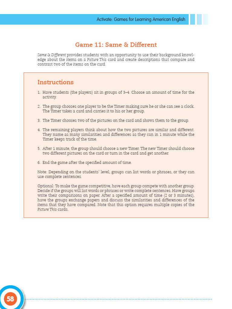 Game 3-Same Different Instructions | PDF
