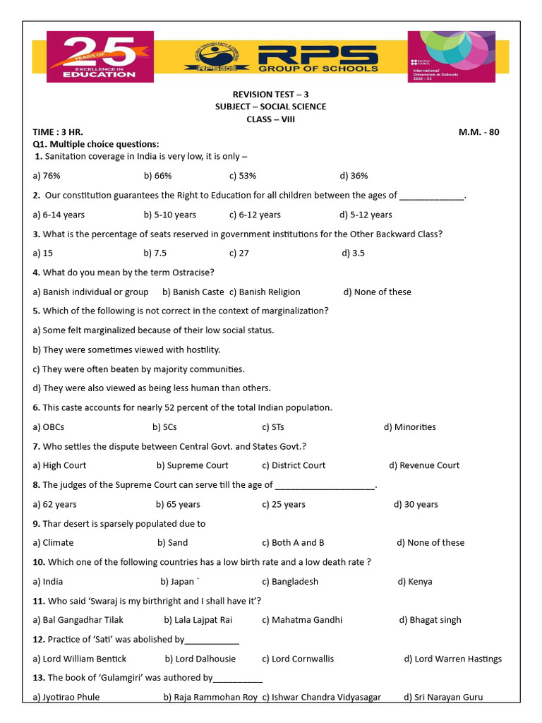 Class 8TH SST RT - 3 | PDF
