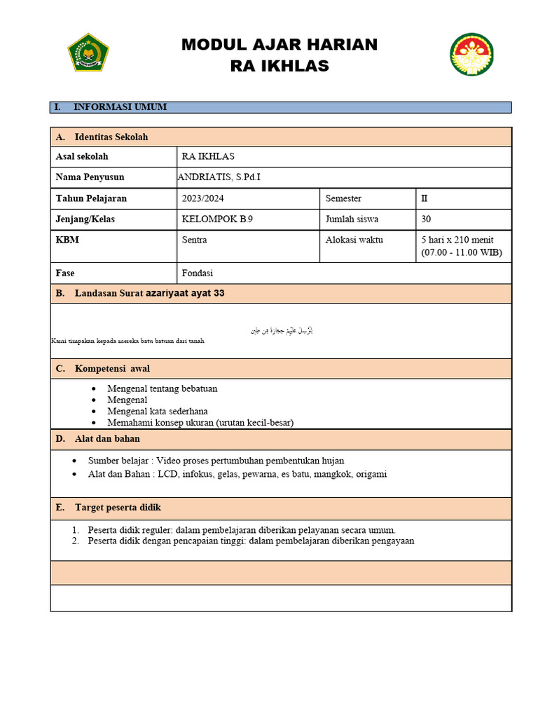 Modul Ajar Benda Benda Alam Batu | PDF