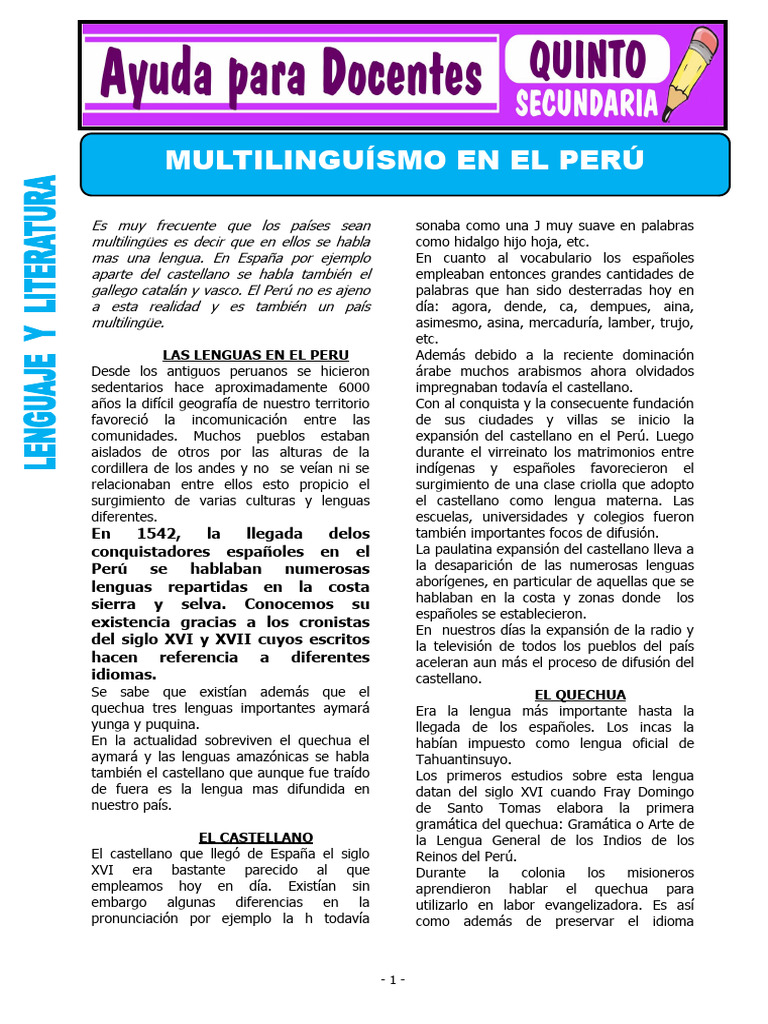 Multilinguismo en El Peru para Quinto de Secundaria | PDF | Lengua española | Ramayana