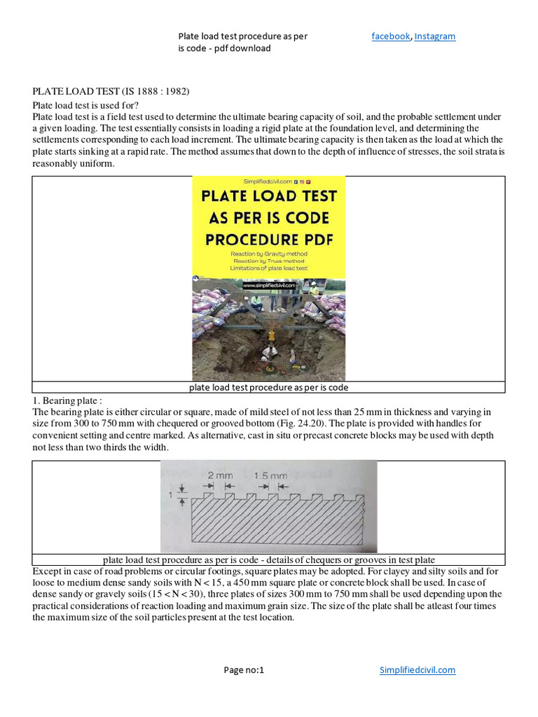 Plate Load Test Procedure As Per Is Code - PDF Download | PDF ...