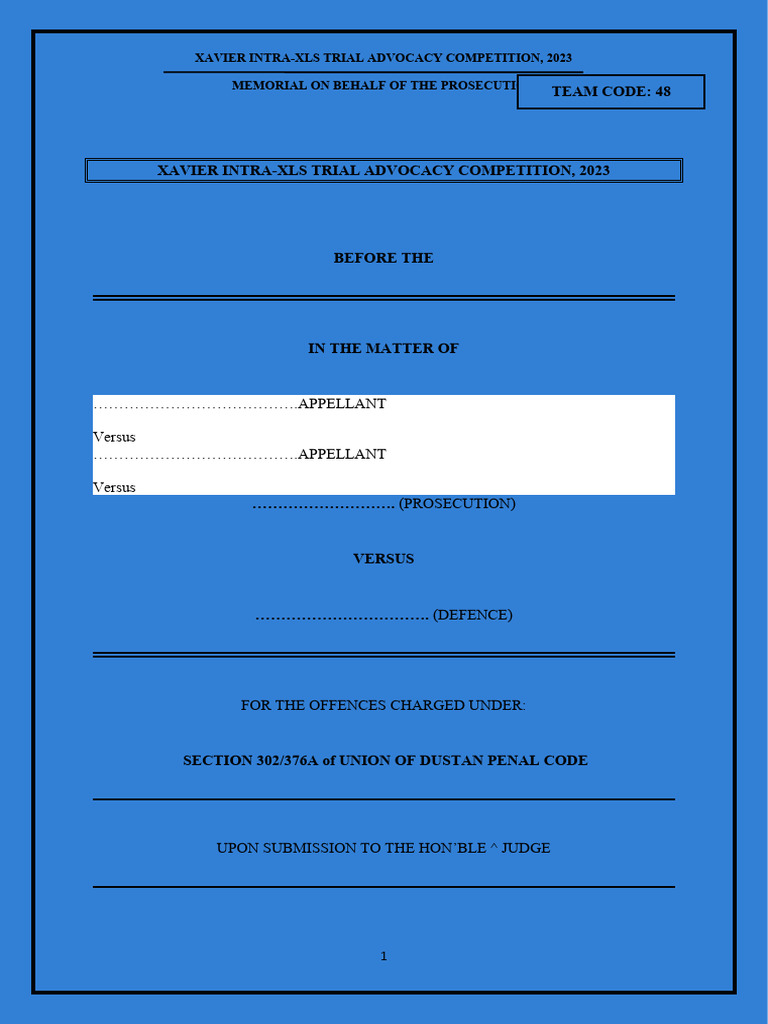 XITAC'23 Prosecution Memorial | PDF | Prosecutor | Trials
