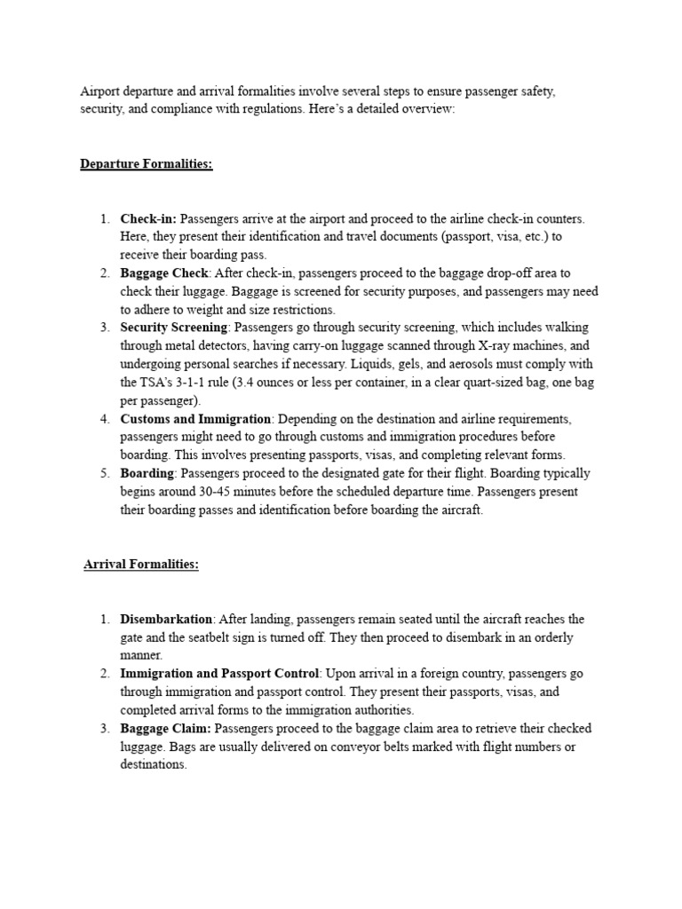 Aviation Terms, Departure and Arrival Fromalities | PDF | Airport ...