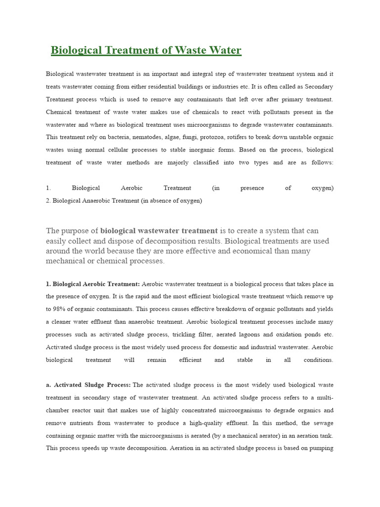 Biological Treatment of Waste Water Unit 4 | PDF | Sewage Treatment ...