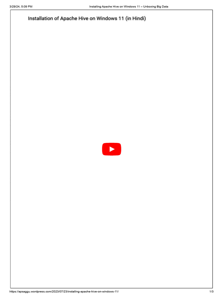 Installing Apache Hive On Windows 11 - Unboxing Big Data | PDF | Apache Hadoop | Software ...