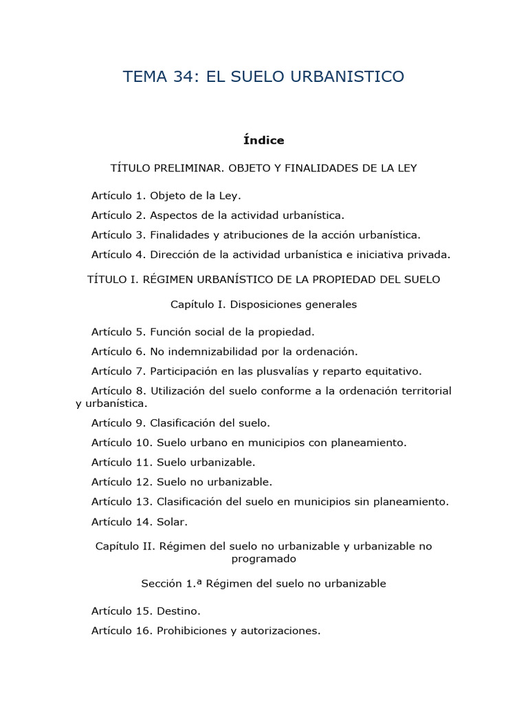 Tema 34 El Suelo Urbanistico | Descargar gratis PDF | Planificación urbana | Propiedad