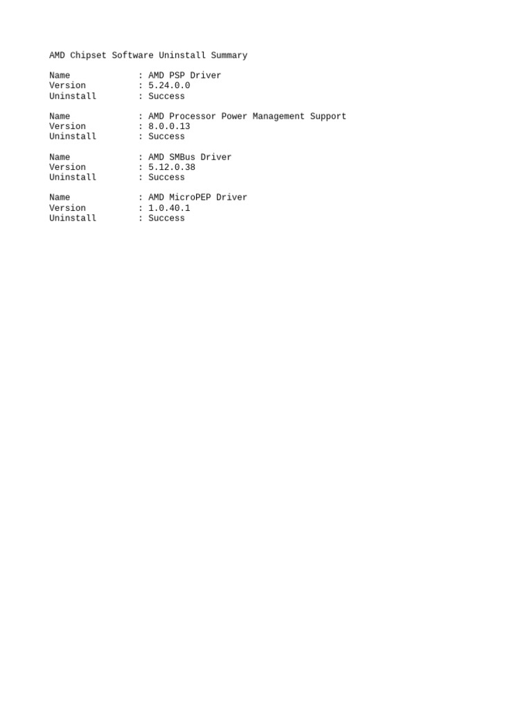 AMD Chipset Software Uninstall Summary | PDF