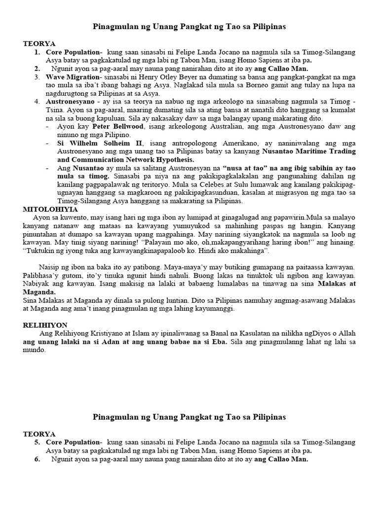 Pinagmulan NG Unang Pangkat NG Tao Sa Pilipinas | PDF