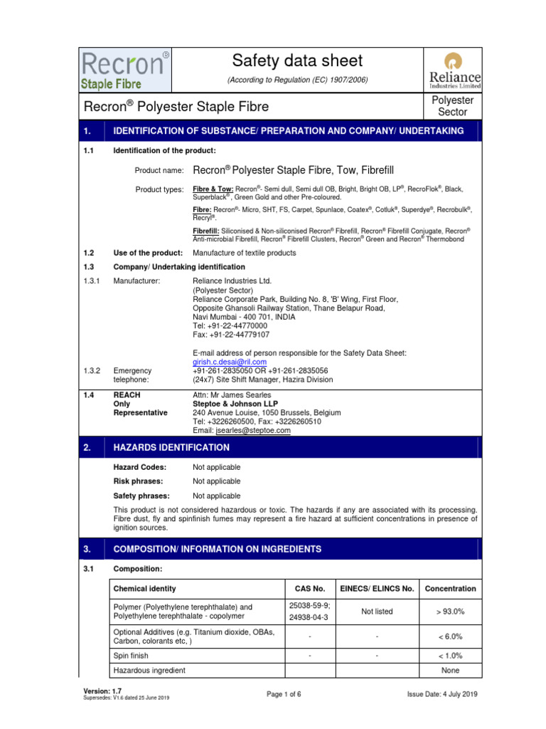 Polyester Staple Fibre | PDF | Toxicity | Carbon Dioxide