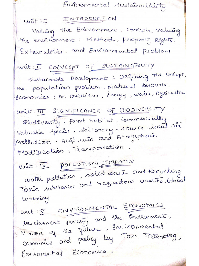 Environmental Sustainability Notes | PDF
