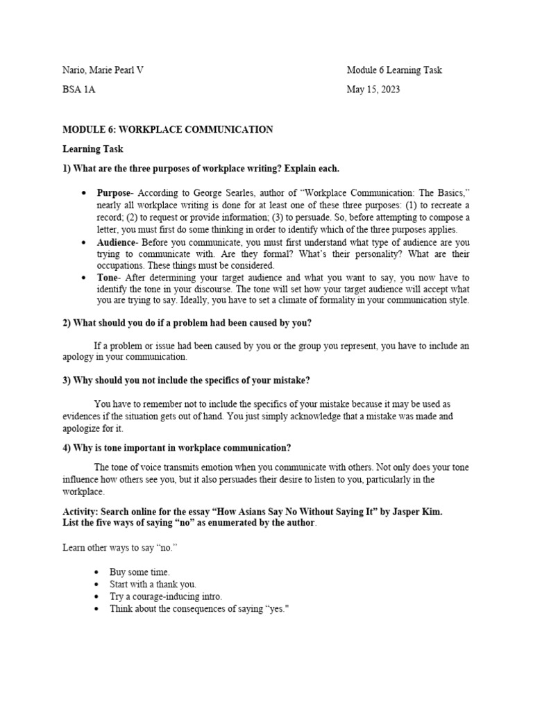 Module-6-learning-tasks | PDF | Communication | Learning