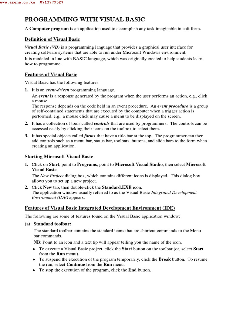 Introduction To Visual Basic Pdf Window Computing Icon Computing