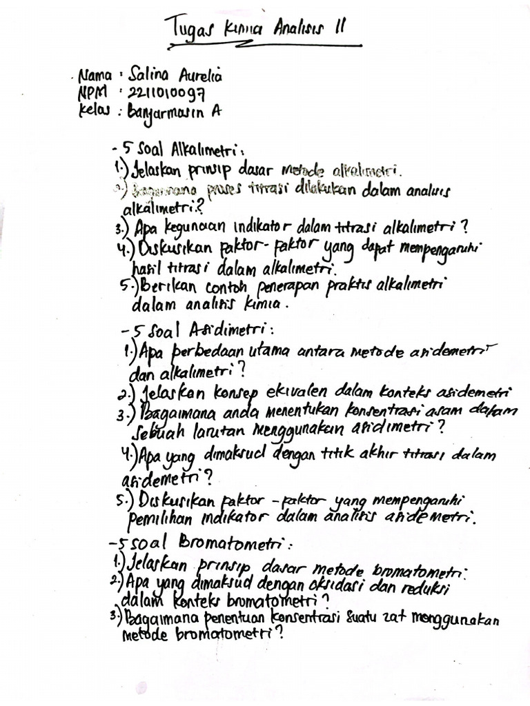 Tugas Kedua Kimia Analisis II - Salina A | PDF