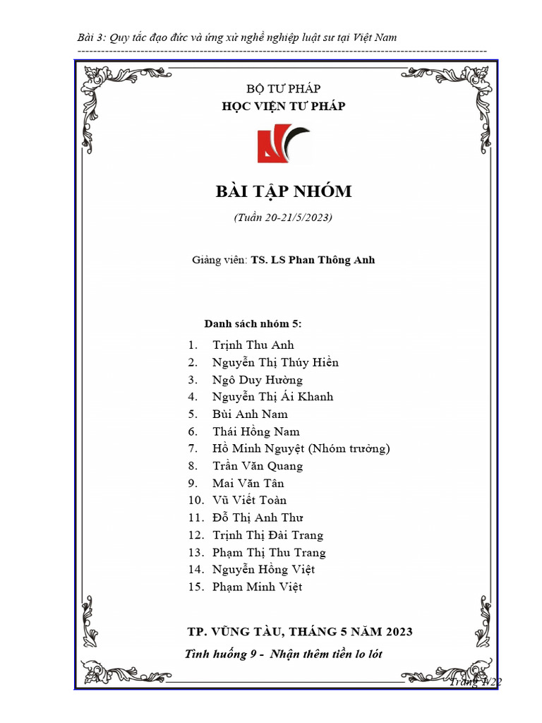 Bai Lam Nhom 5 Tinh Huong 9-10 (RV1) | PDF