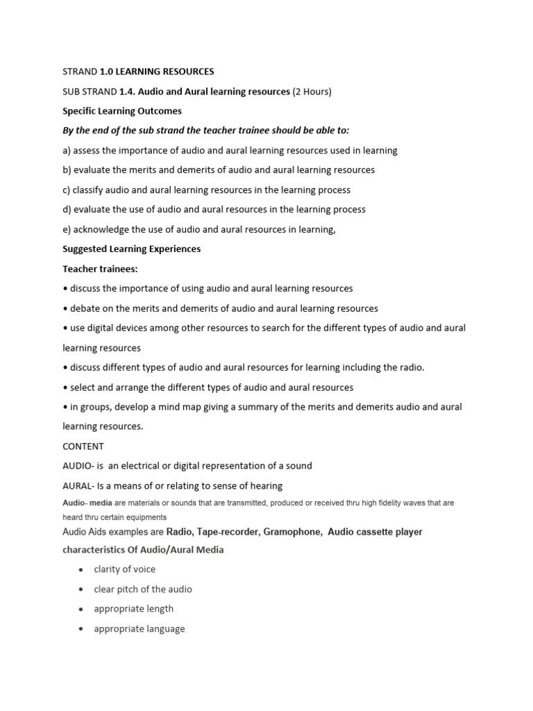 Audio Aural Learning Resources | PDF | Learning | Sound