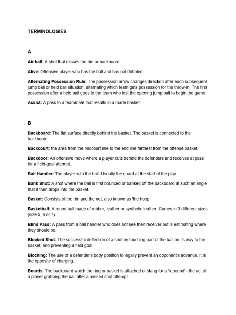 Terminologies P.E Group 3 | PDF | Basketball Positions | Games Of ...
