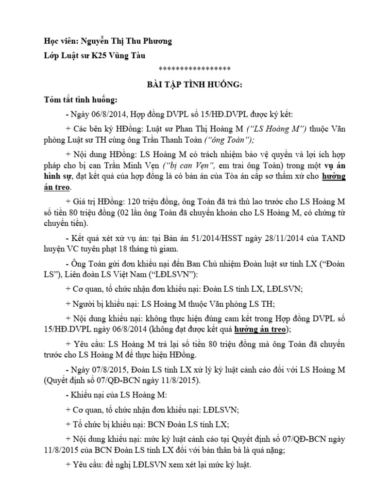 BT Tinh Huong - NTTPhuong - Lop LS-K25VTau | PDF