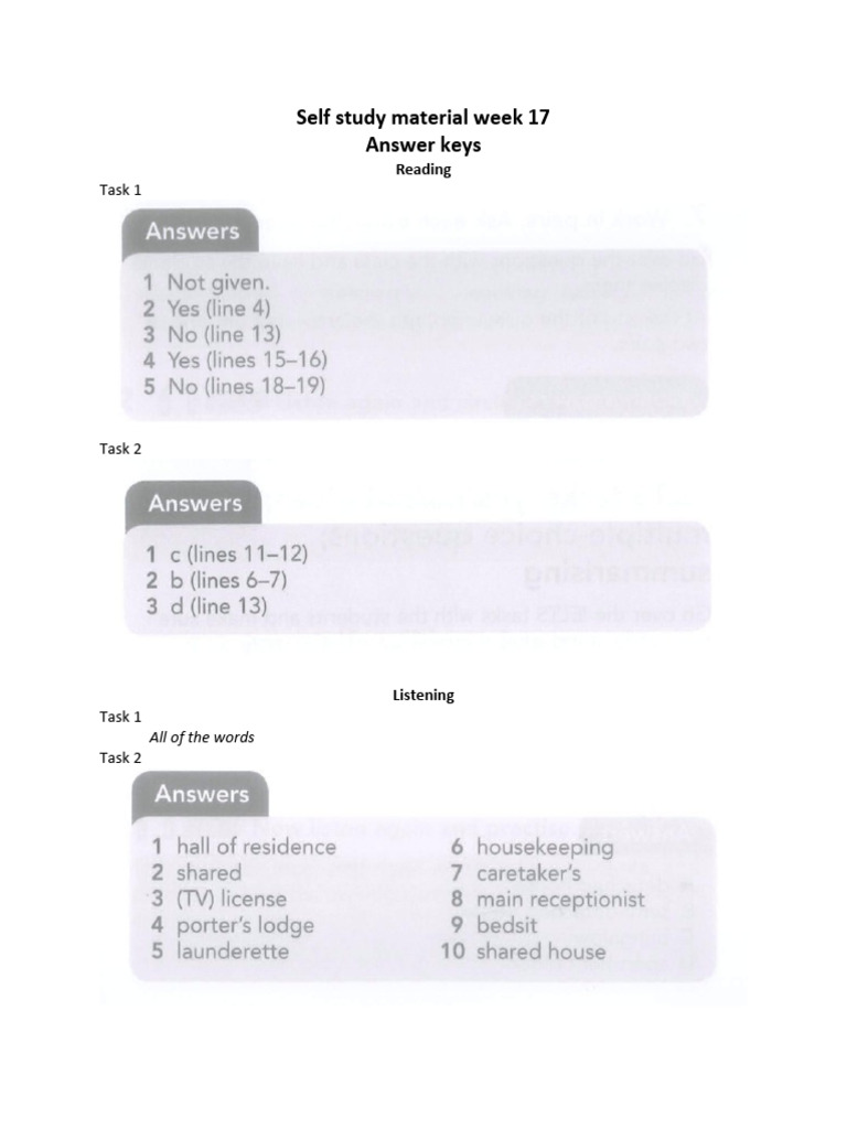 Week 17 Self Study Material & Answers | PDF