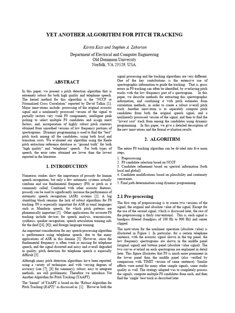 Robust Pitch Detection Algorithm | PDF | Speech Recognition | Matrix (Mathematics)