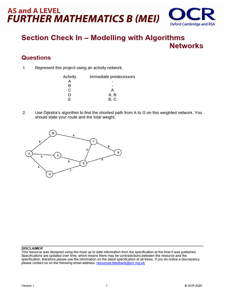 Section Check in Modelling With Algorithms Networks | PDF | Graph Theory | Theoretical Computer ...