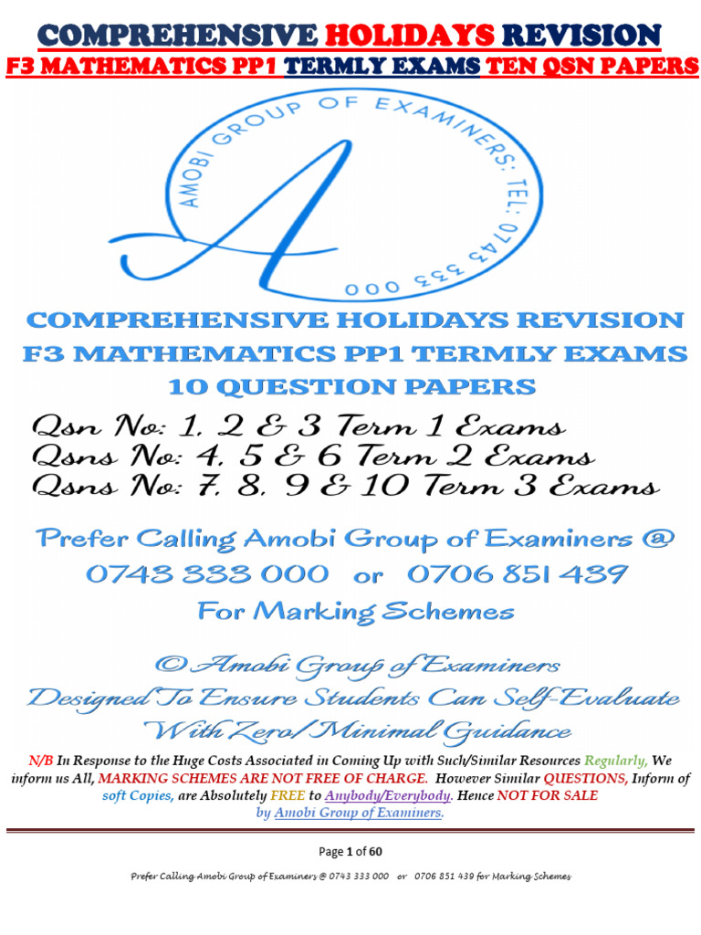 f3 Maths Pp1 C-HR 10 QP | PDF | Area | Mathematics