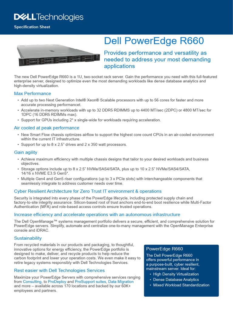 Poweredge r660 Spec Sheet | PDF | Solid State Drive | Computing