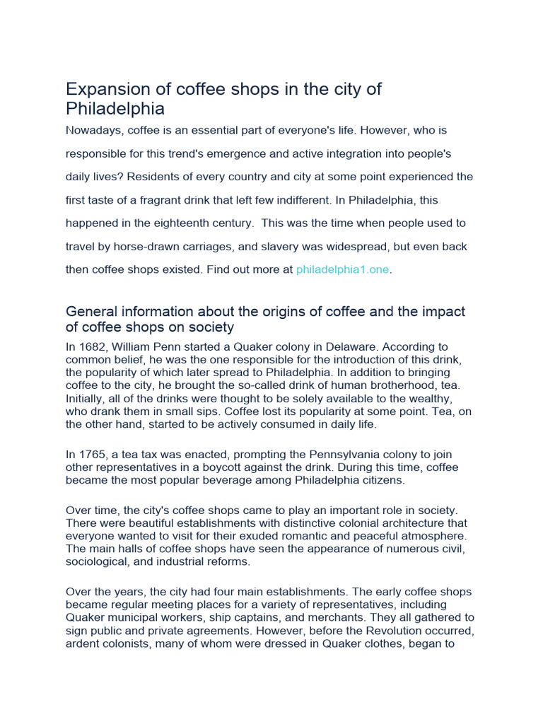 Expansion of Coffee Shops in The City of Philadelphia | PDF | Drink ...