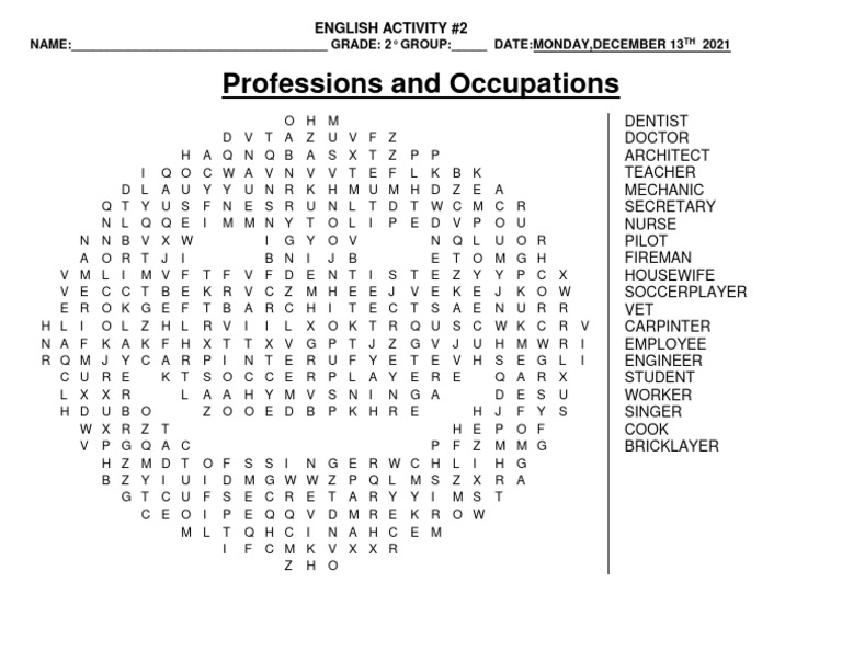 2° grado #2-ENGLISH ACTIVITY-SOPA DE LETRAS OCUPACIONES | PDF