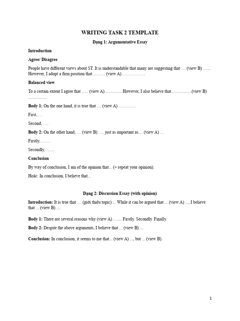 Writing Task 2 Template | PDF | Argument | Cognition