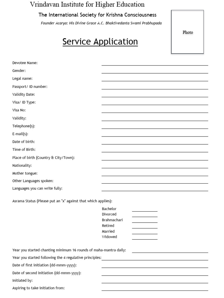 VIHE Service Application | PDF | Krishna | Hinduism