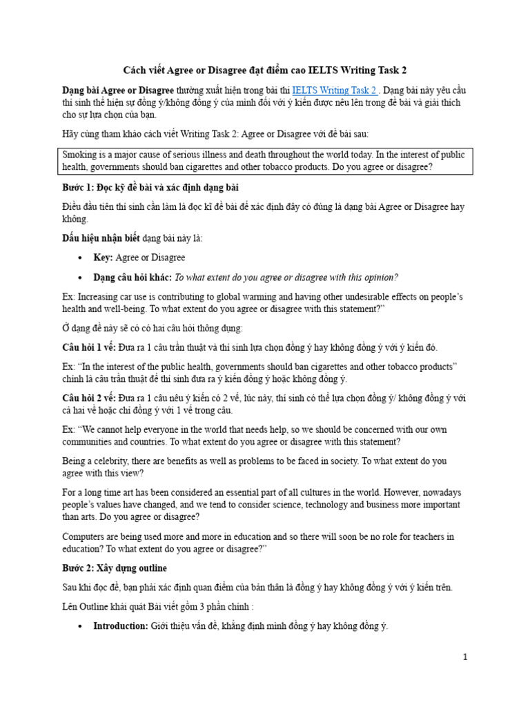 Cách viết Agree or Disagree đạt điểm cao IELTS Writing Task 2 | PDF