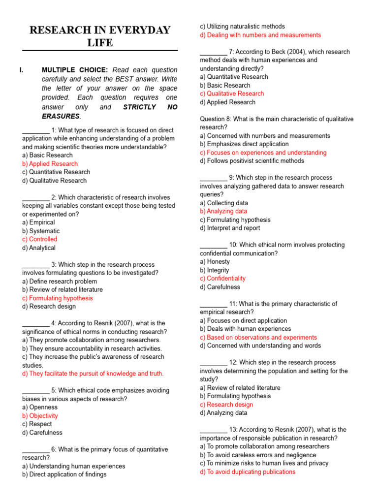 Research in Everyday Life Exam Reviewer | PDF | Qualitative Research ...