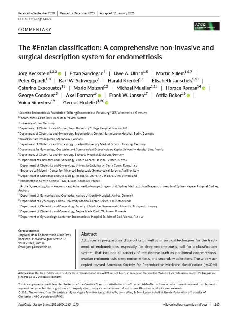 The Enzian classification A comprehensive non‐invasive and surgical ...