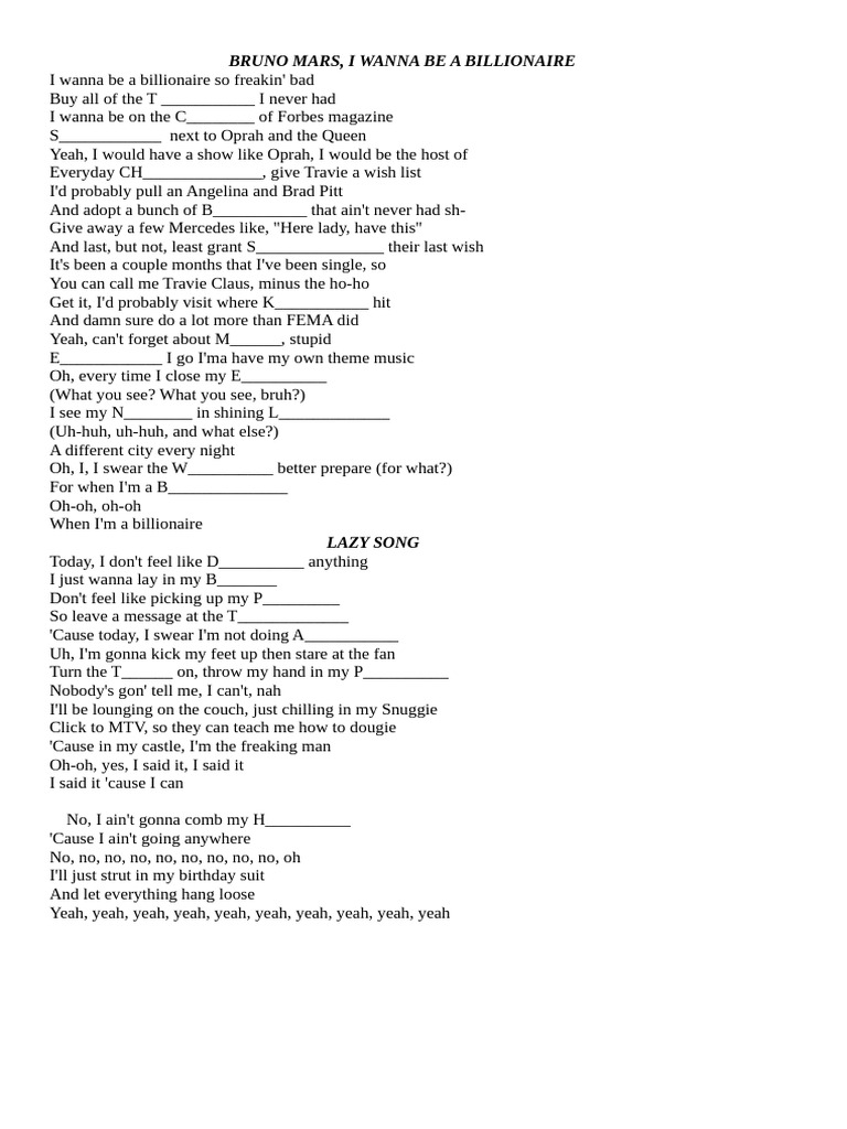 Piosenki Bruno Mars | PDF | Poetry