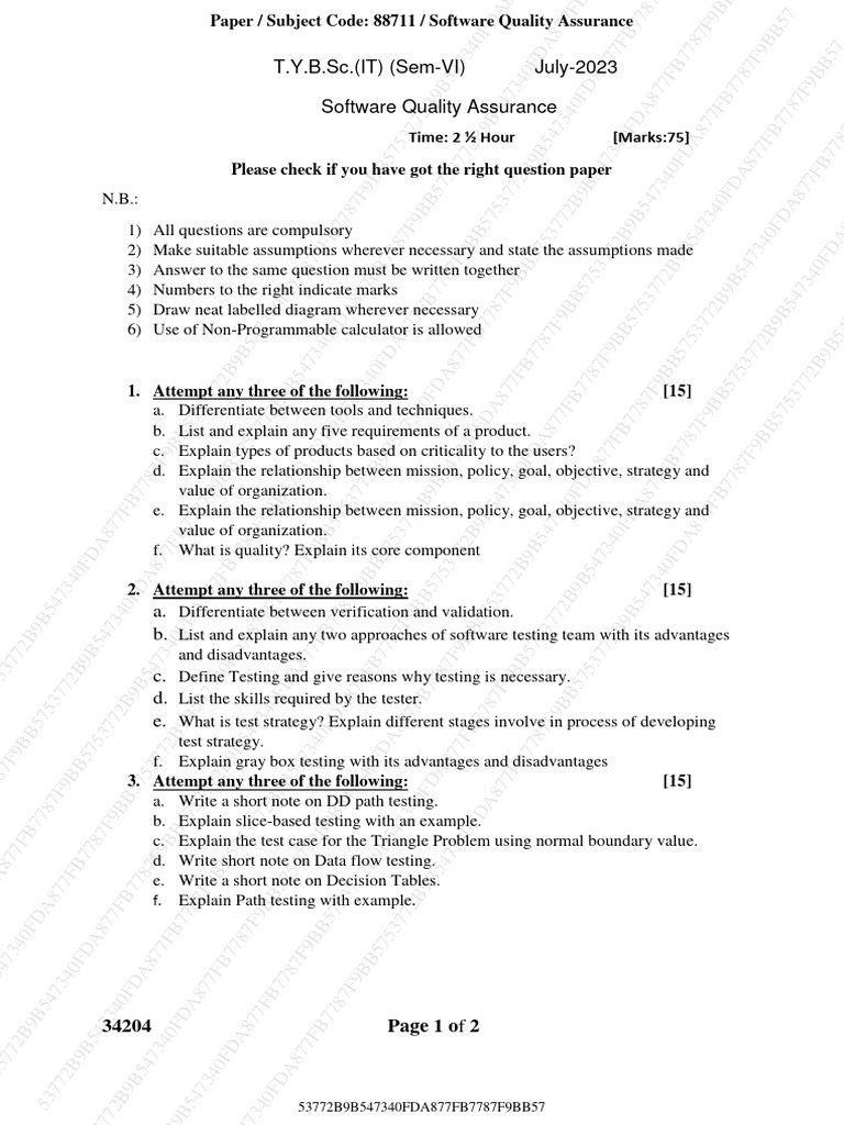 Tybscit Sem Vi Software Quality Assurance Pdf Software Engineering
