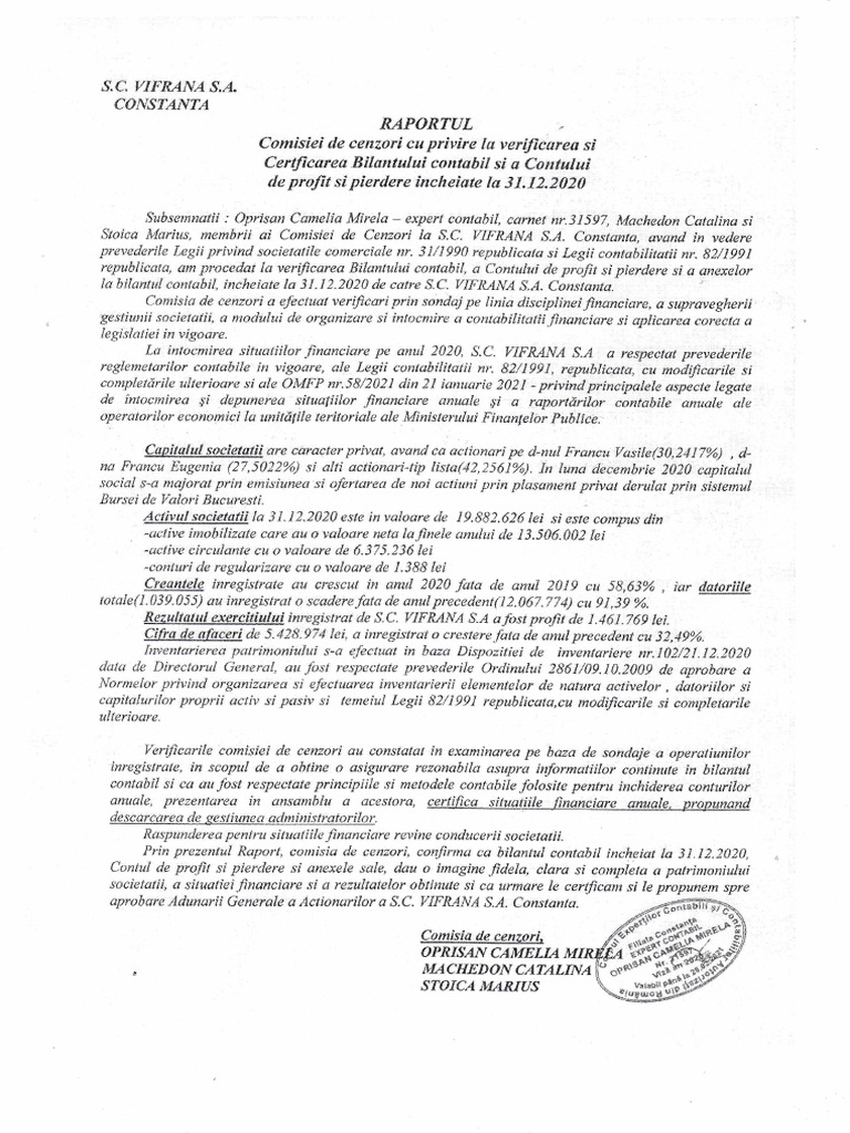 Raport Comisie Cenzori 2020 | PDF