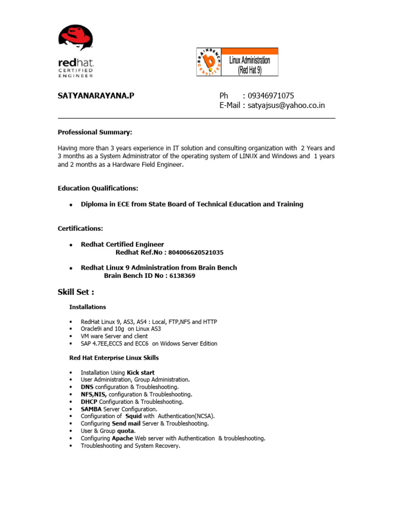 Satya Cv | PDF | Operating System | Red Hat