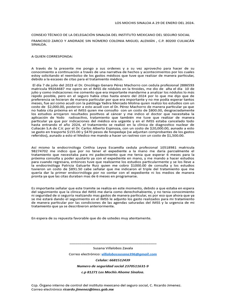 Carta IMSS | PDF | Medicina | Especialidades Medicas