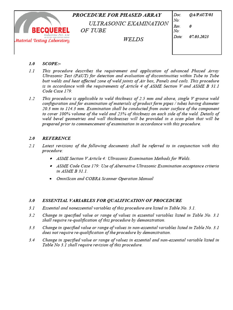 PAUT Procedure | PDF | Ultrasound | Pipe (Fluid Conveyance)