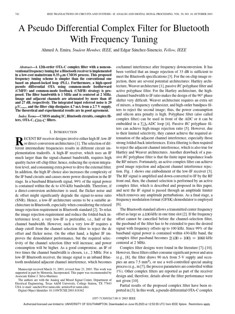 A Pseudo Differential Complex Filter For Bluetooth With Frequency ...