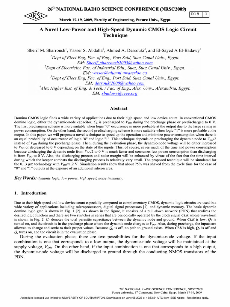 A Novel Low-Power and High-Speed Dynamic CMOS Logic Circuit Technique | PDF | Logic Gate | Cmos