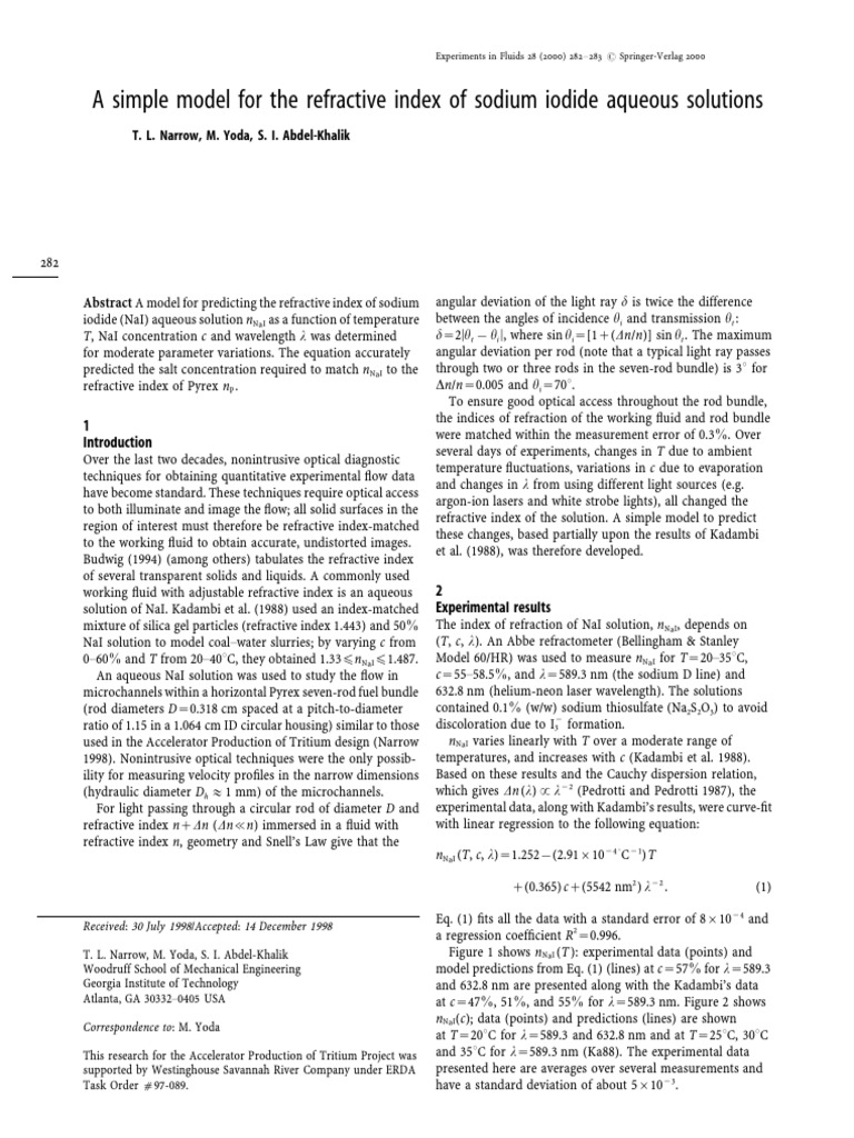 Refractive Index Model for NaI Solutions | PDF | Refractive Index | Optics