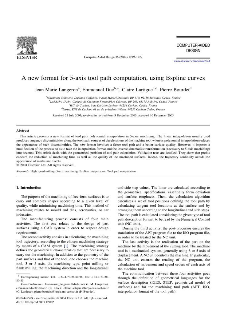 A New Format For 5 Axis Tool Path Comput Pdf Spline Mathematics Interpolation 