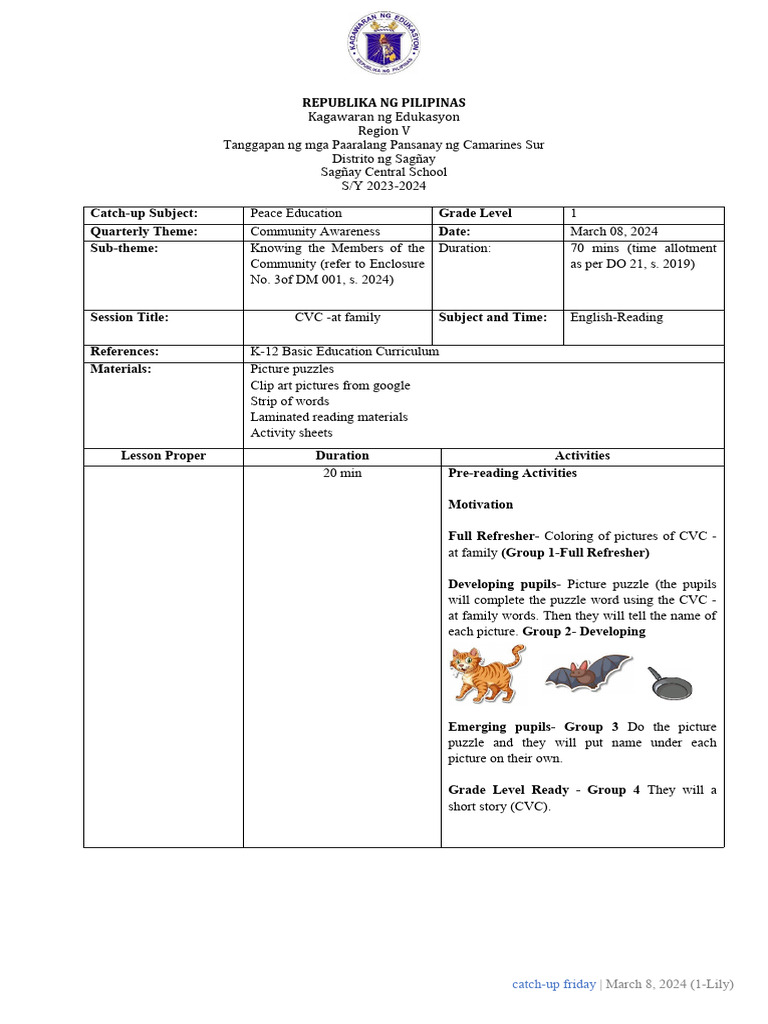 Catch-up Friday (March 08, 2024) | PDF | Behavior Modification | Learning