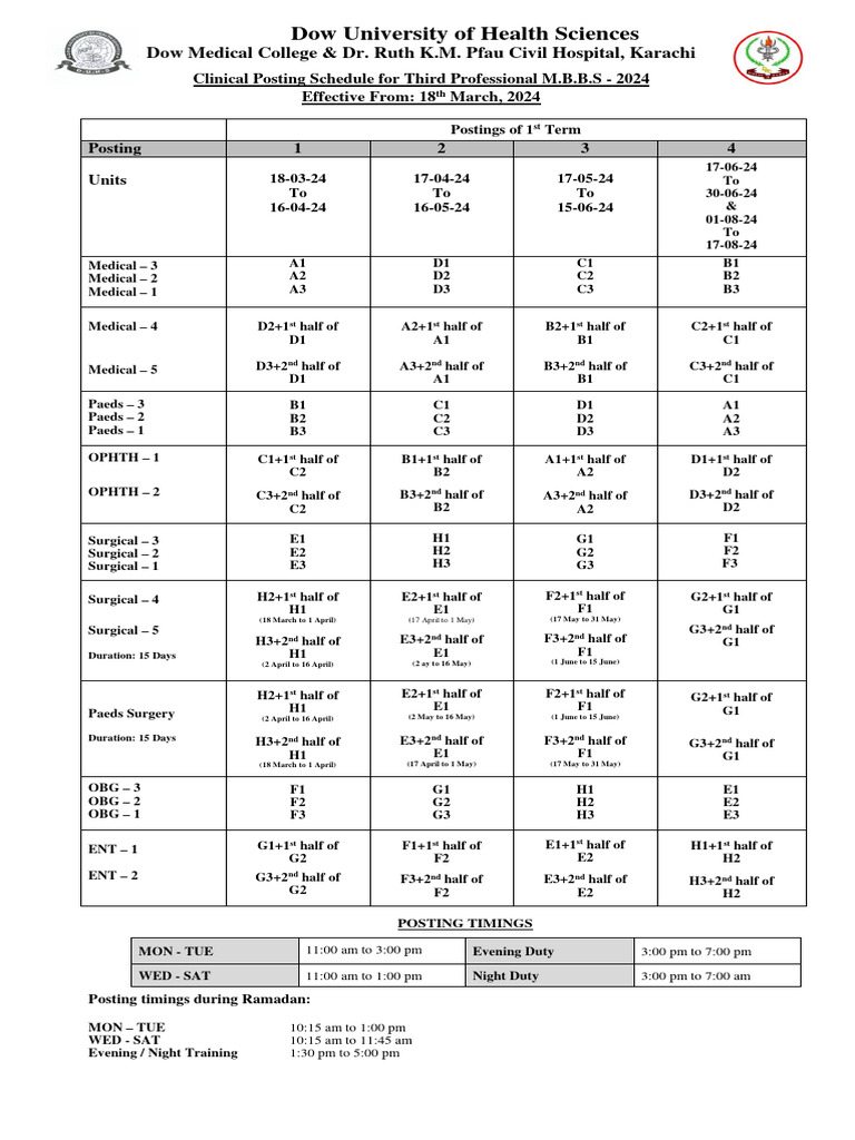 Clinical Posting Schedule of 3rd Year - 2024 1st Term - 2024-03-15-12 ...