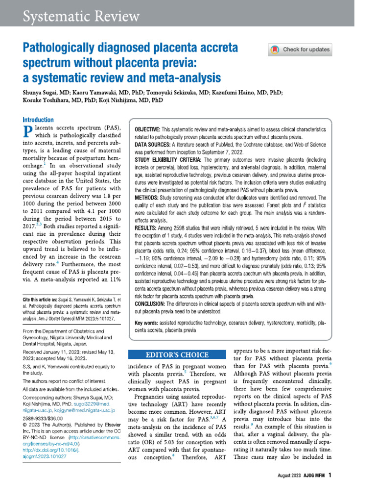 Pathologically Diagnosed Placenta Accreta | PDF