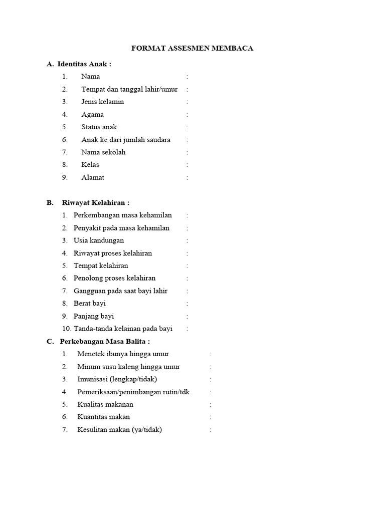 Instrumen Assesmen Membaca | PDF