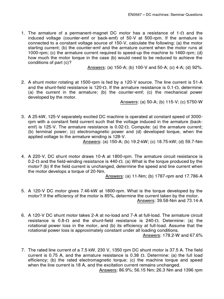 DCM Questions | Download Free PDF | Electric Motor | Electromagnetism